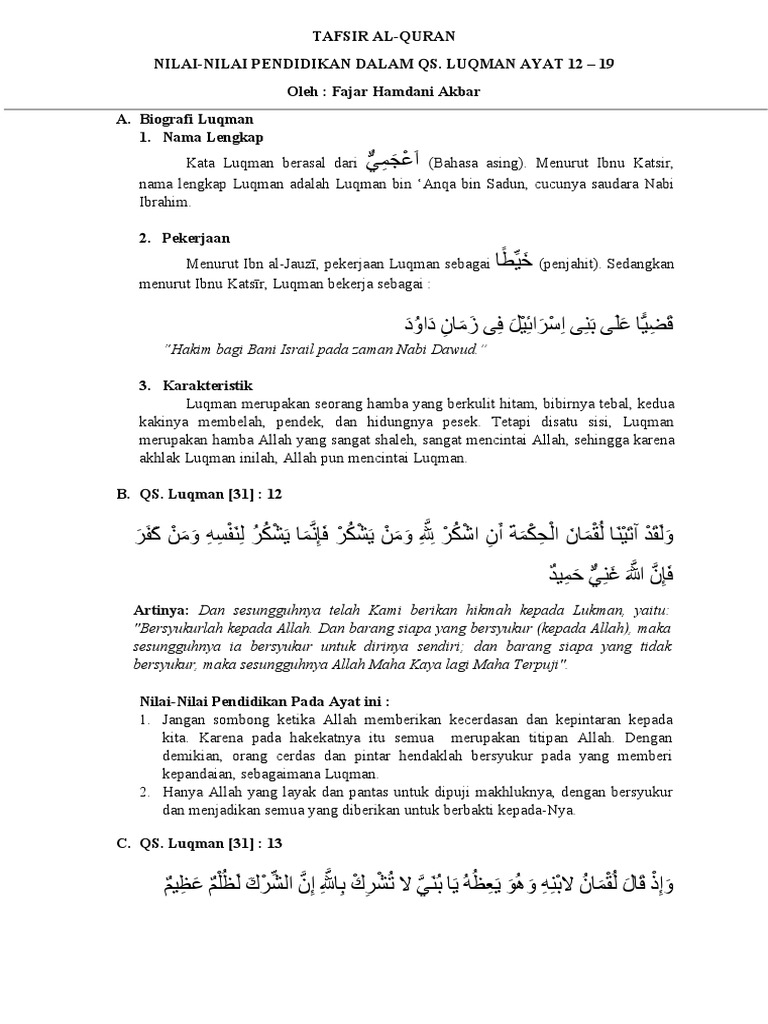 Pendidikan dalam QS. Luqman 12-19 | PDF