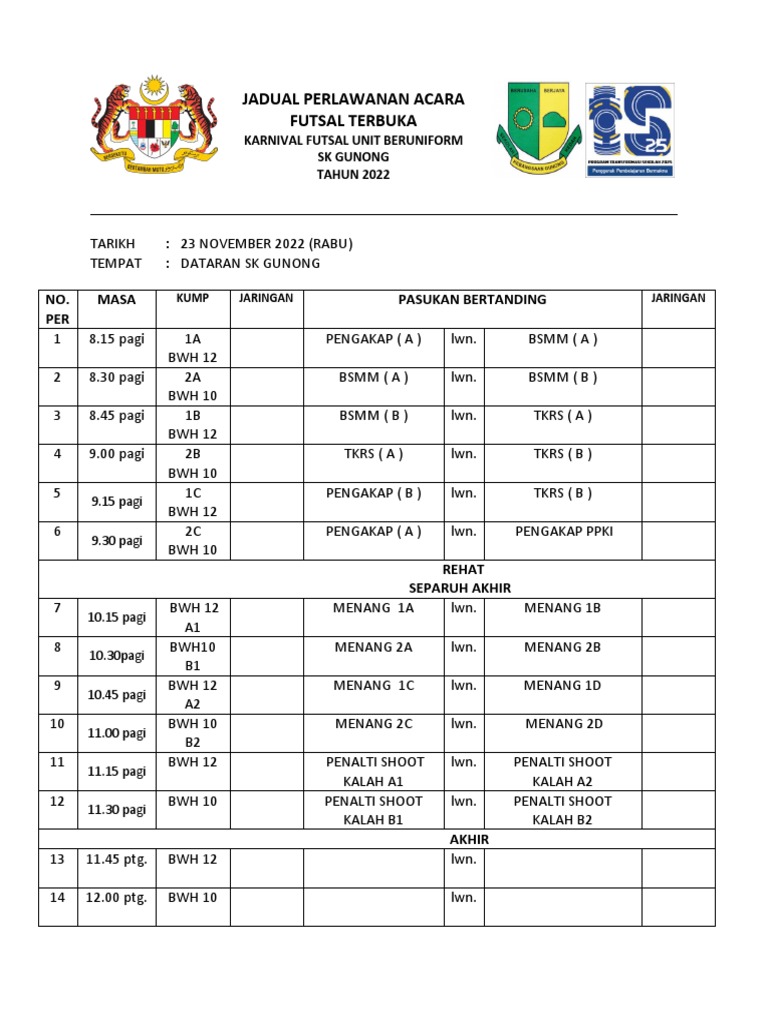 Jadual Perlawanan Futsal 2 | PDF