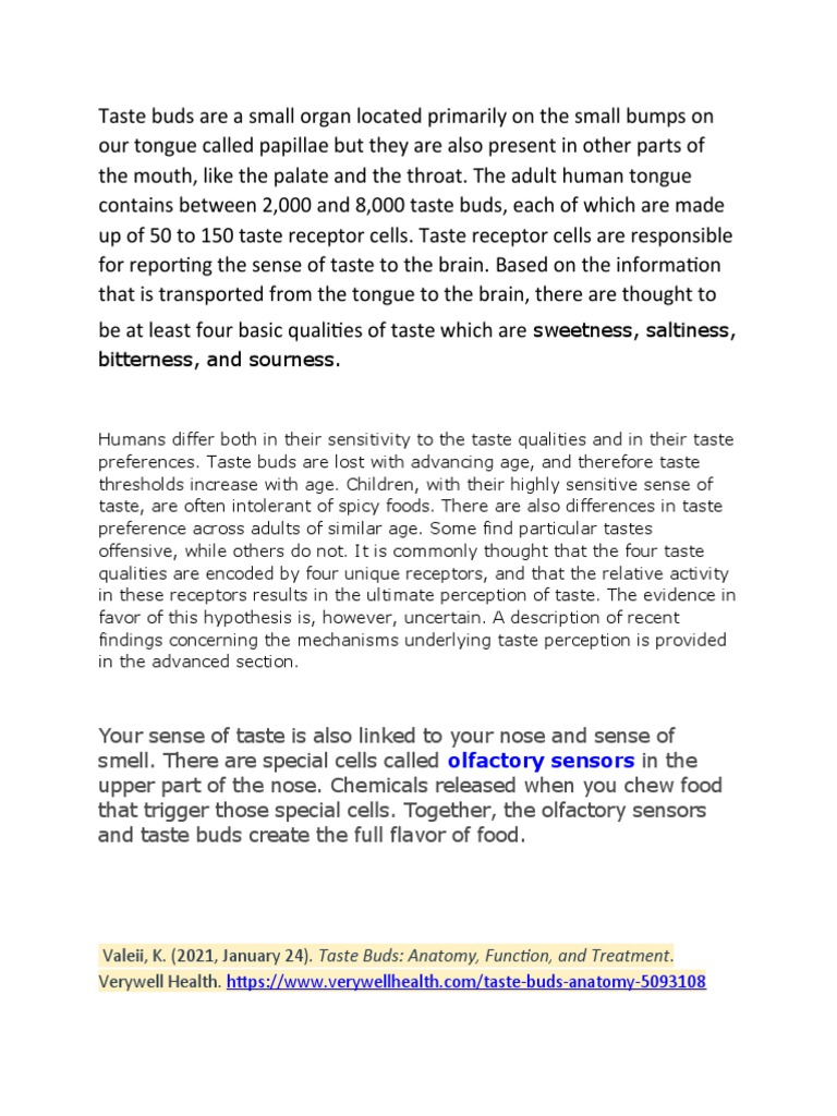 Taste Buds | PDF | Taste | Senses