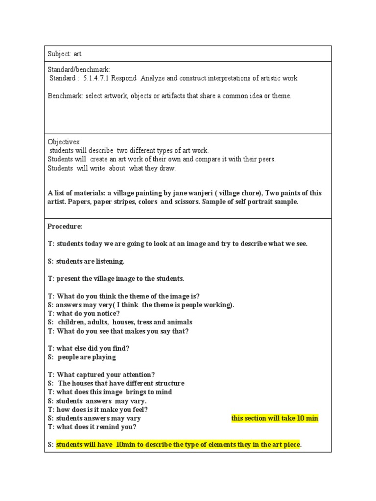 Visual Art Lesson Plan Revised One | PDF | Drawing | Psychological Concepts