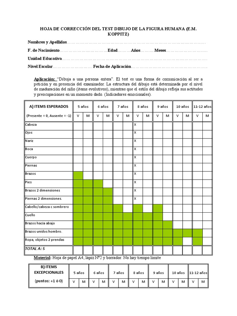HOJA DE CORRECCIÓN DEL TEST DIBUJO DE LA FIGURA HUMANA Johan | PDF ...