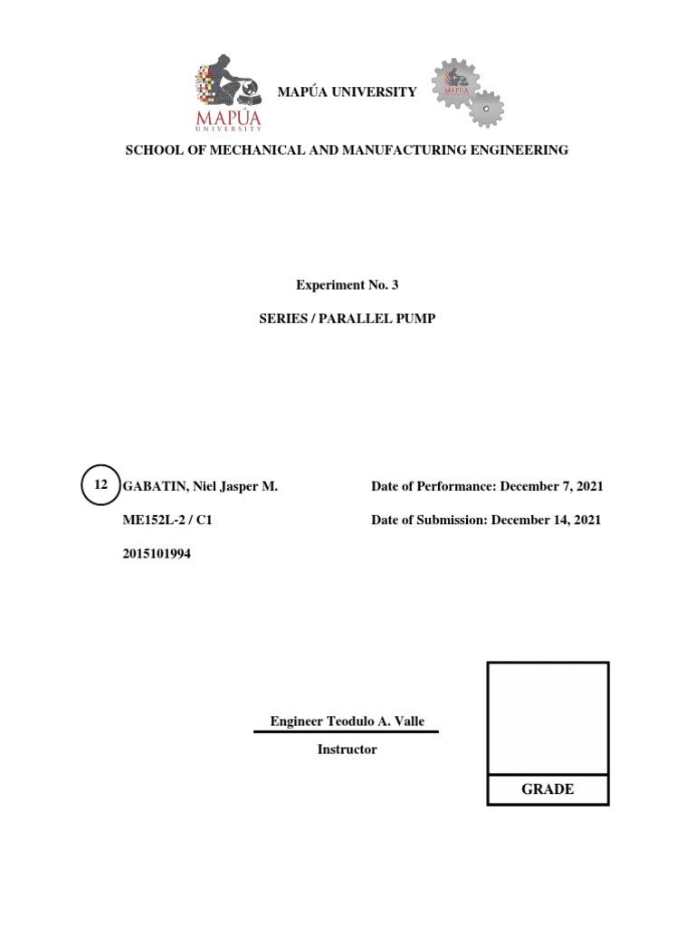 Series And Parallel Pump Experiment Pdf Pump Mechanical Engineering