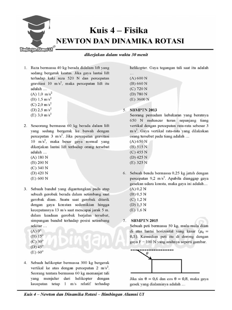 Kuis 4 - Newton Dan Dinamika Rotasi Bimbingan Alumni UI | PDF