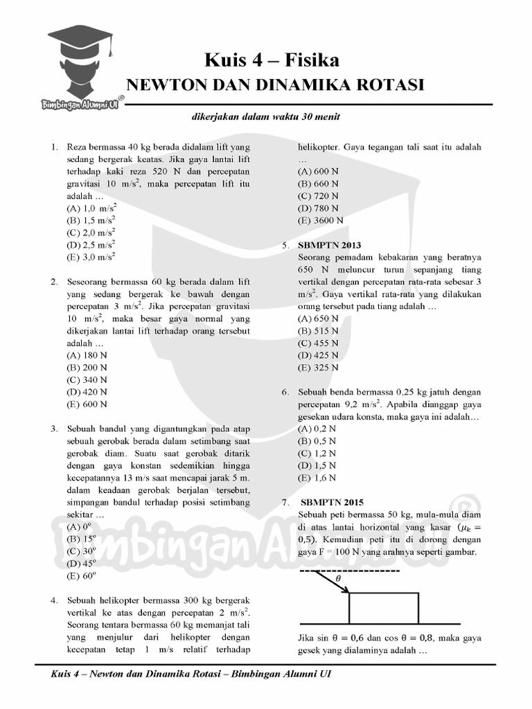 Kuis 4 - Newton Dan Dinamika Rotasi Bimbingan Alumni UI | PDF