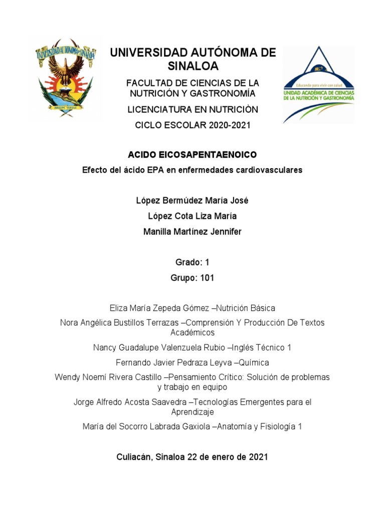 Acido Eicosapentaenoico (EPA) | PDF | Digestión | Ácido Graso Omega 3