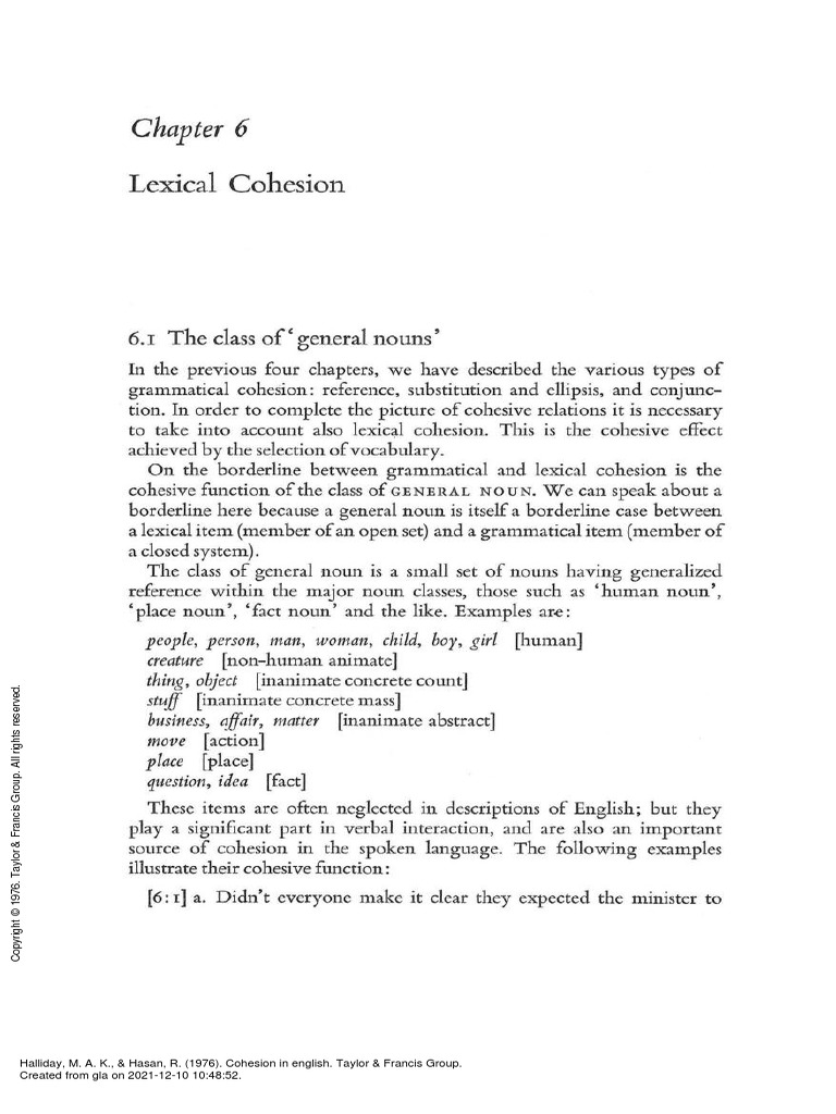 Cohesion in English - (6 Lexical Cohesion) | PDF | Noun | English Language