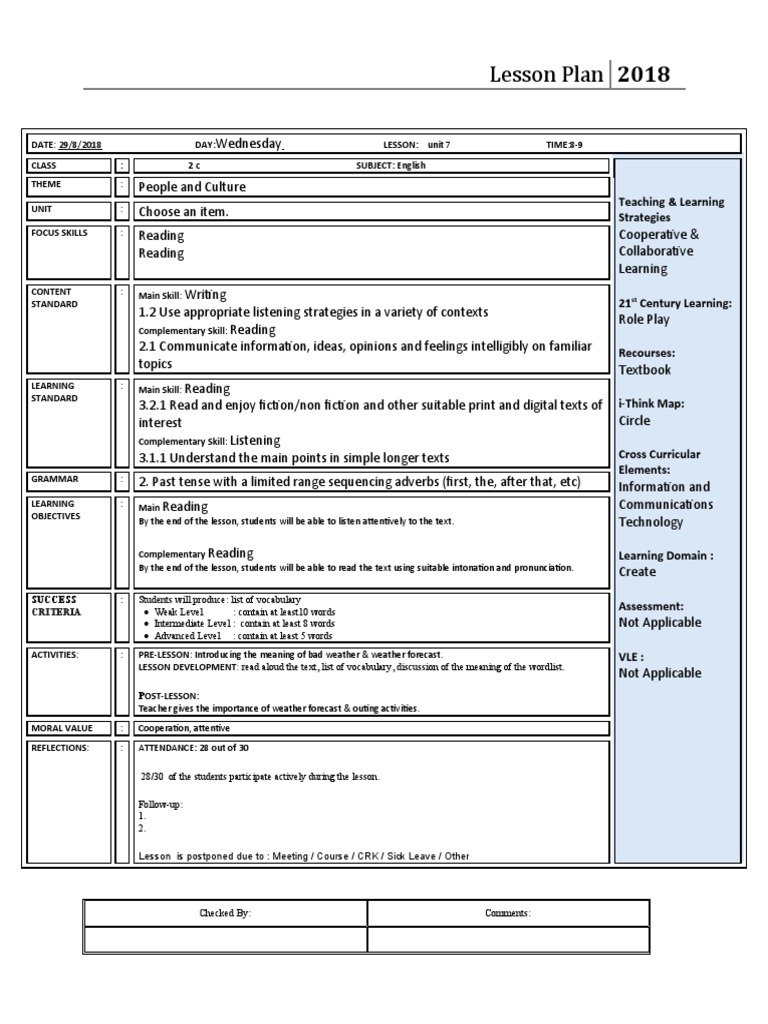 DAILY LESSON PLAN 2C | PDF | Lesson Plan | Learning