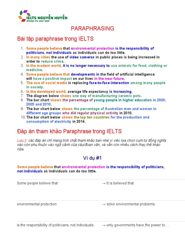 IELTS Paraphrasing Exercises Guide | PDF | Social Science