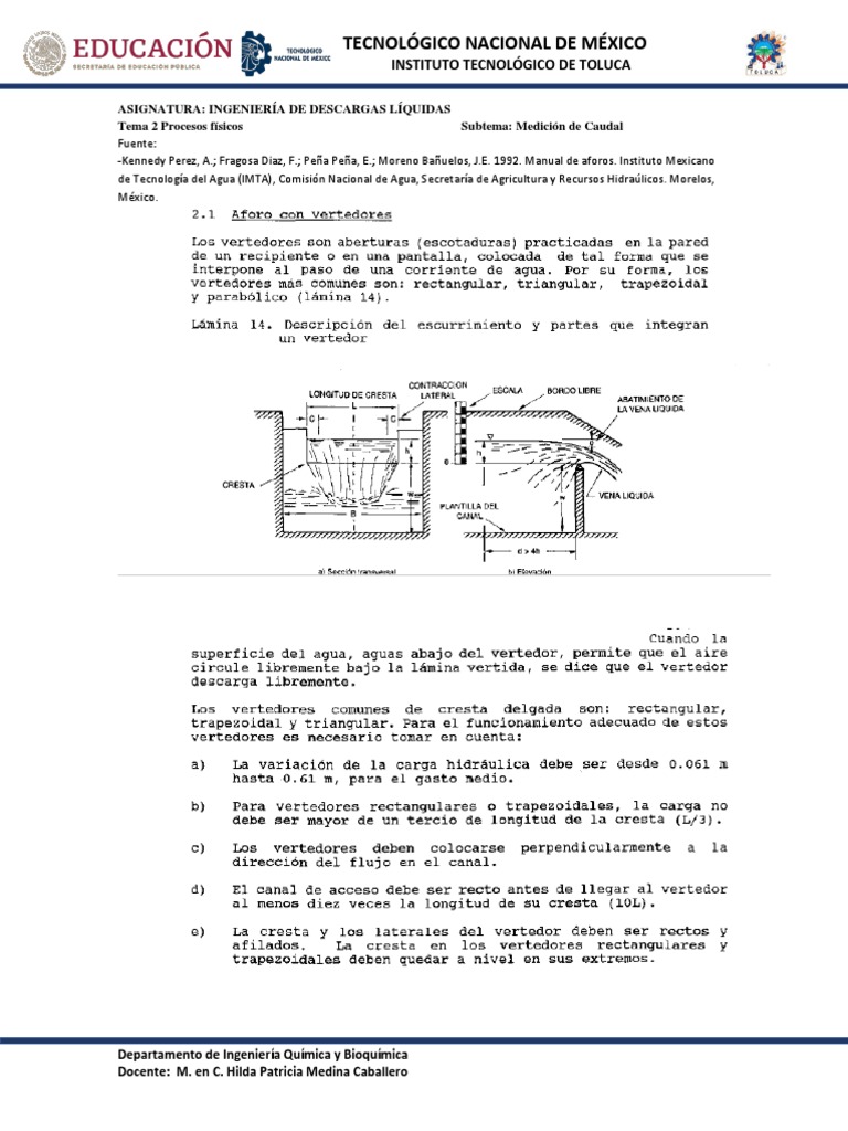 Ecuaciones para Determinar Vertedores en Ingenieria | PDF | Descarga ...