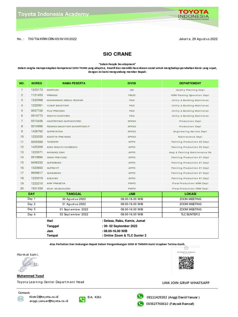 REV. Undangan Peserta Sio Crane 30 - 02 September 2022 | PDF