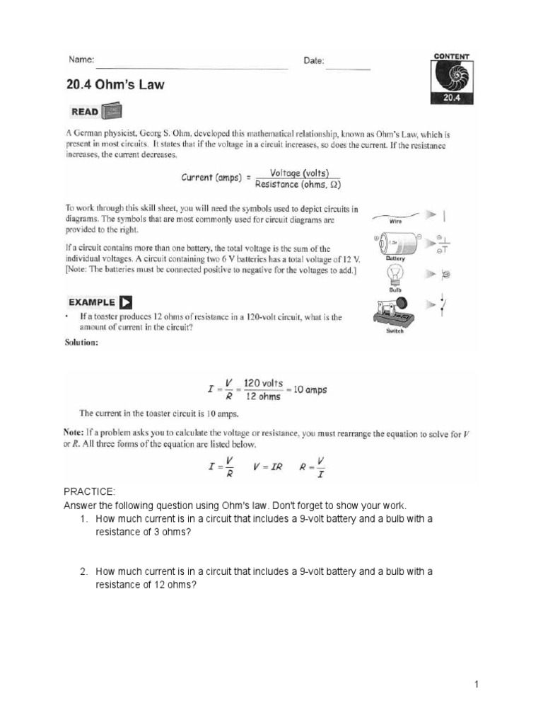 Poplin Ohms Law - Practice Problems | PDF | Electrical Resistance And ...