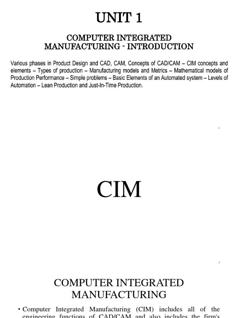 Unit 1: Computer Integrated Manufacturing - Introduction | Download ...