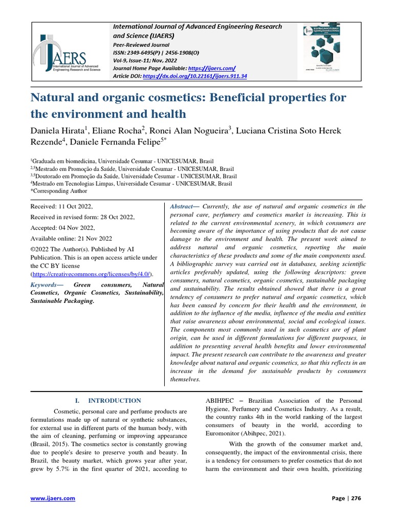Natural and Organic Cosmetics: Beneficial Properties For The ...
