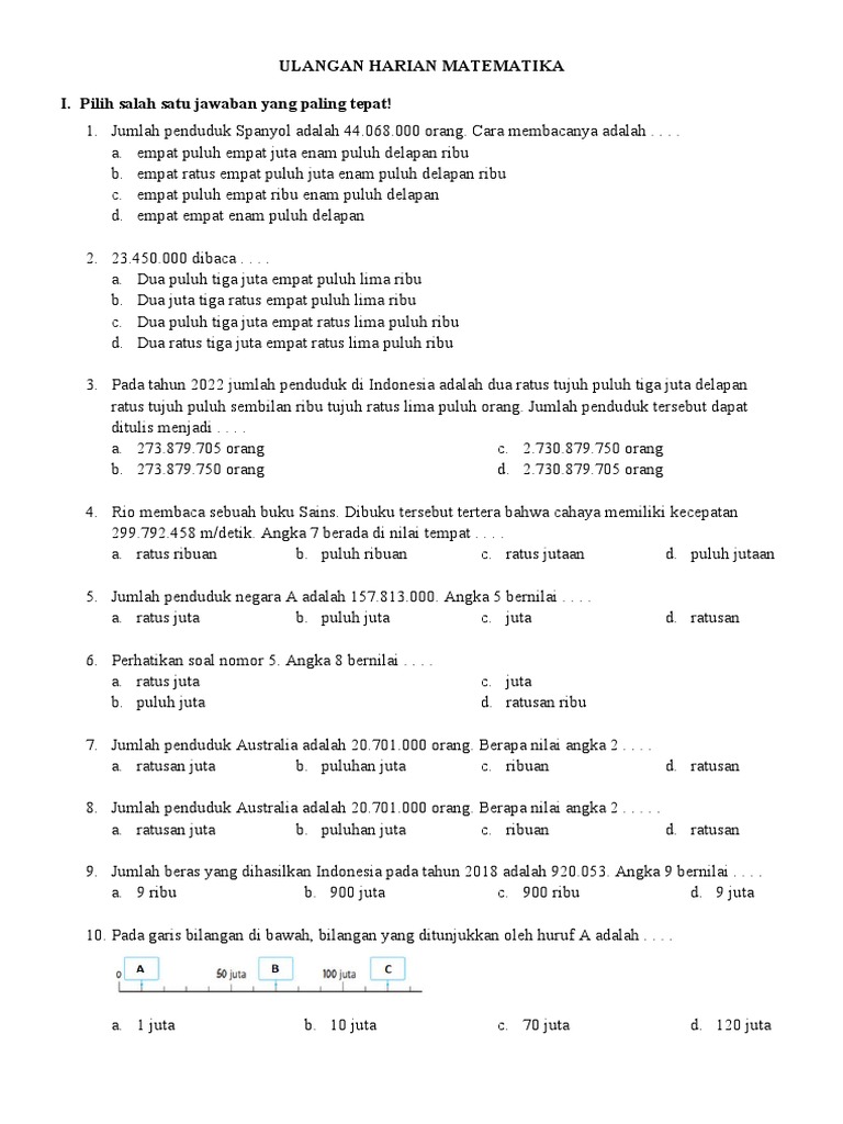 Uh MTK Kelas 4 Bil. Cacah | PDF | Metode & Bahan Ajar