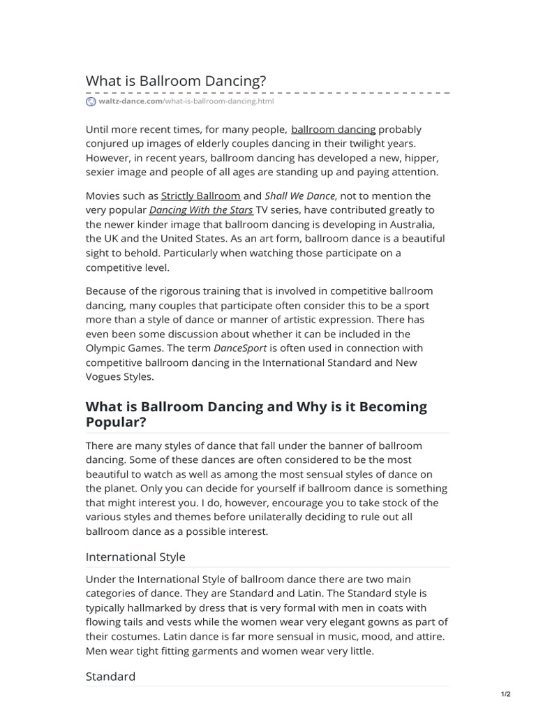 What Is Ballroom Dancing | PDF | Ballroom Dance | Physical Exercise