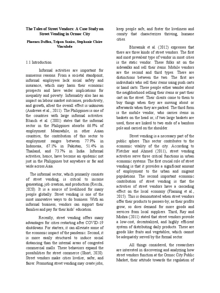 The Tales of Street Vendors: A Case Study On Street Vending in Ormoc ...
