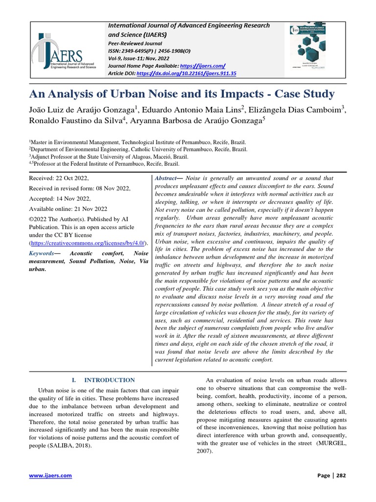 An Analysis of Urban Noise and Its Impacts - Case Study | PDF | Road ...