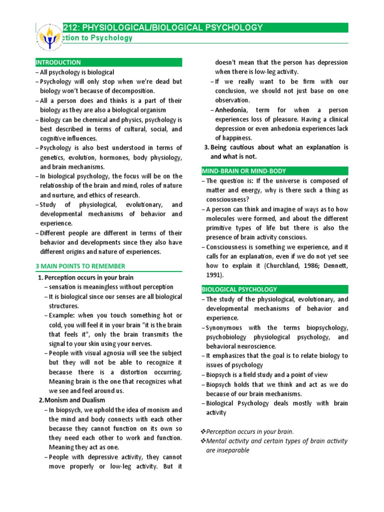 Introduction To Physiological/Biological Psychology | PDF | Behavioral Neuroscience | Psychology