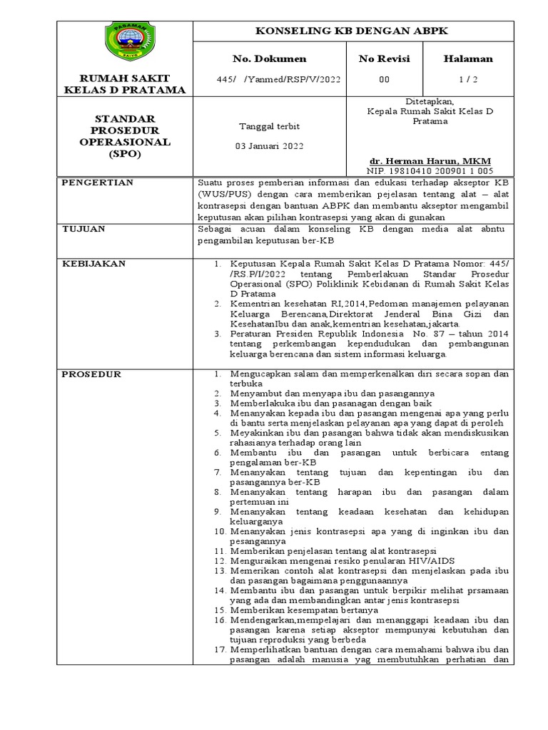 SPO Konseling KB Dengan ABPK | PDF
