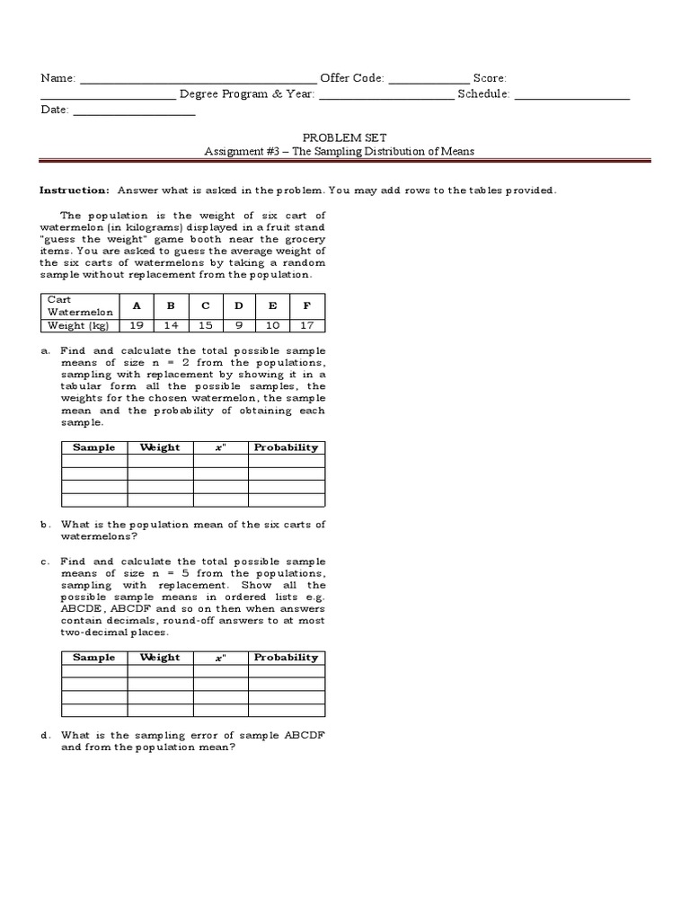 Assignment #3 - ONLINE - The Sampling Distribution of Means PDF | PDF