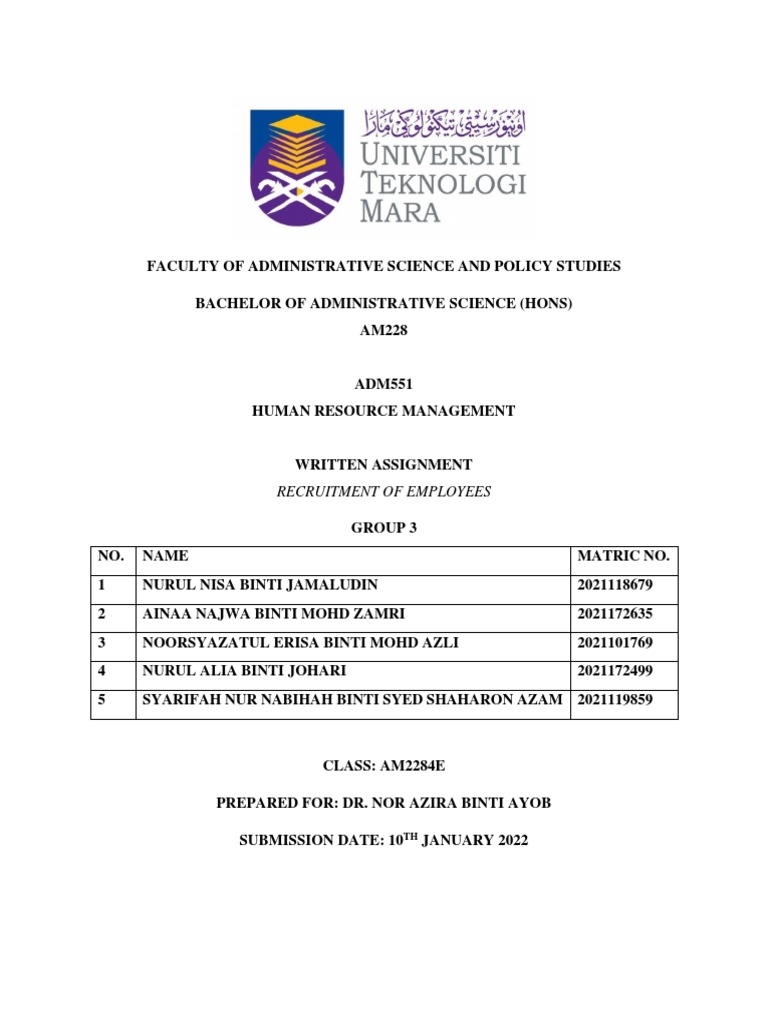 Adm551 - Written Assignment - Group 3 - Am2284e | PDF