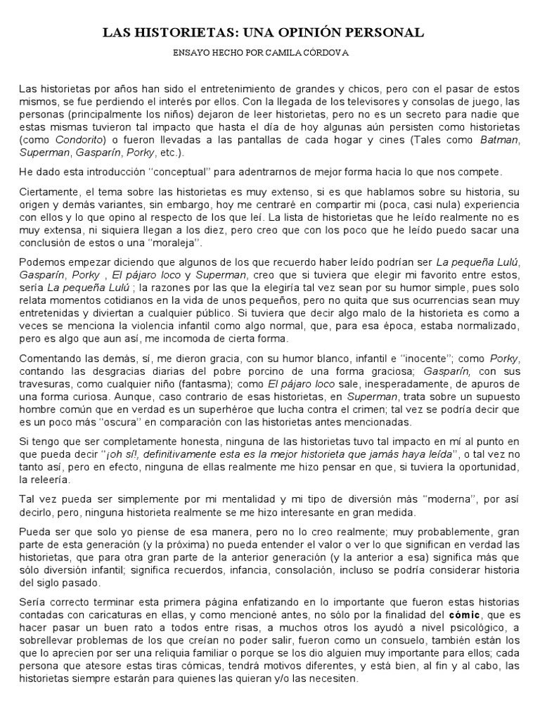 Historietas: Nostalgia y Reflexión | PDF