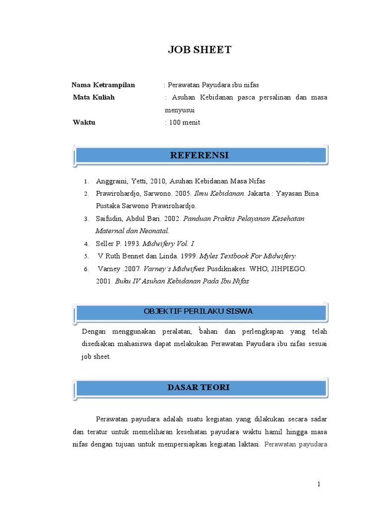 Job Sheet PERAWATAN PAYUDARA | PDF