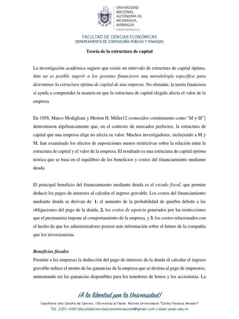 Estructura Optima de Capital | PDF | Deuda | Economias