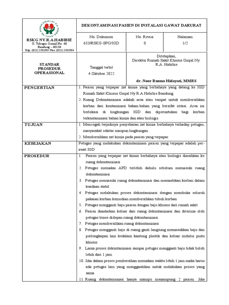 Spo R.dekontaminasi Igd | PDF