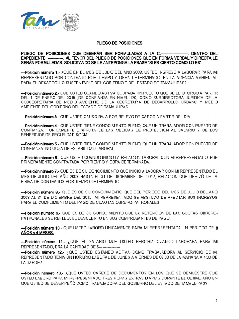 Pliego de Posiciones Confesional | PDF