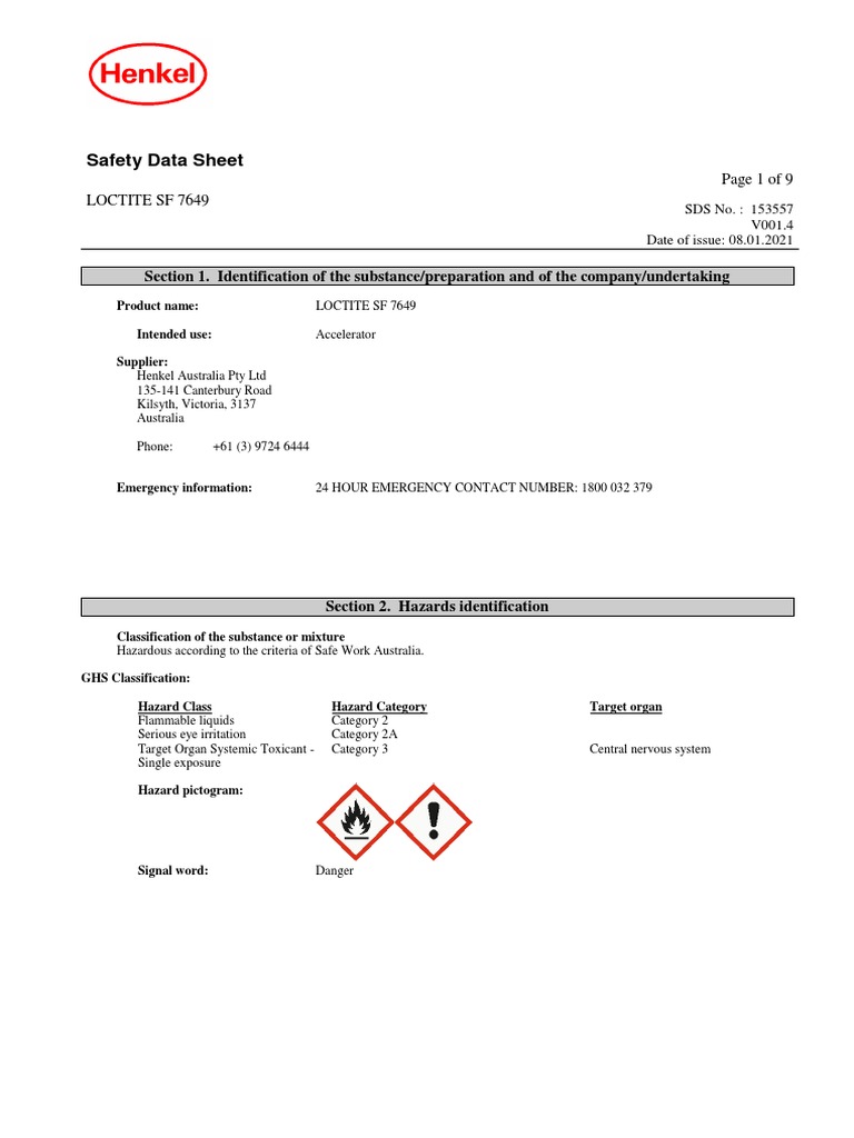 Loctite SF 7649 | Download Free PDF | Dangerous Goods | Combustion