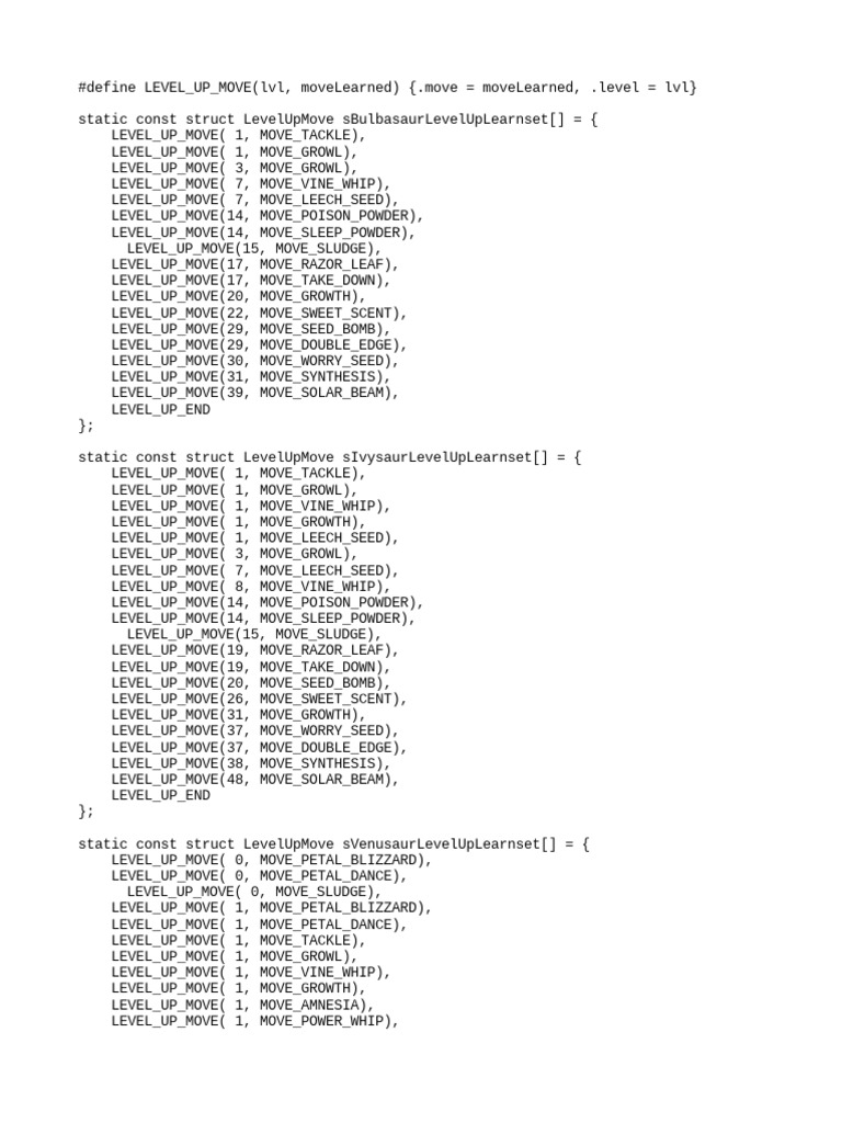 Pokémon Level-Up Move Learnsets | PDF | Object Oriented Programming ...
