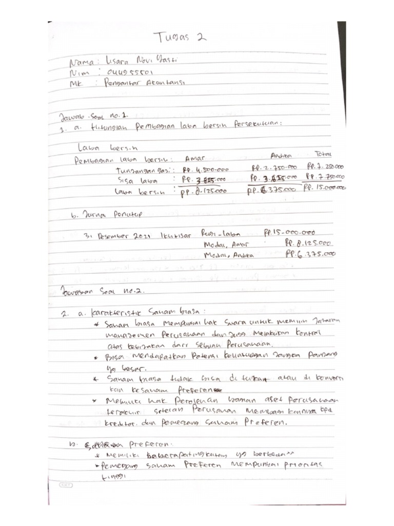 Jawaban Tugas 2 Pengantar Akuntansi | PDF