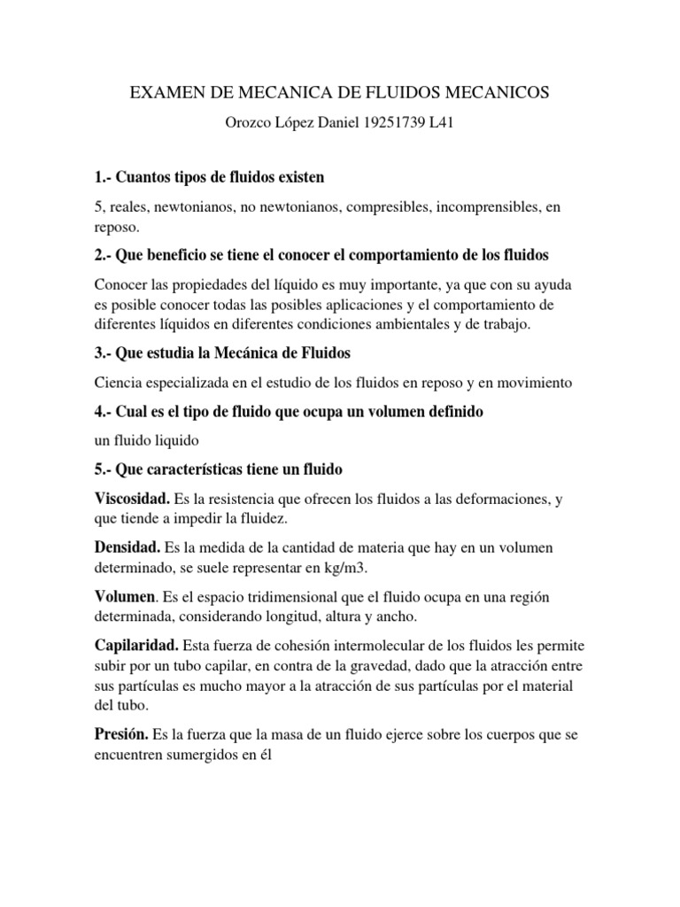 1er. Examen Mec. Fluidos | PDF | Líquidos | Mecánica de fluidos