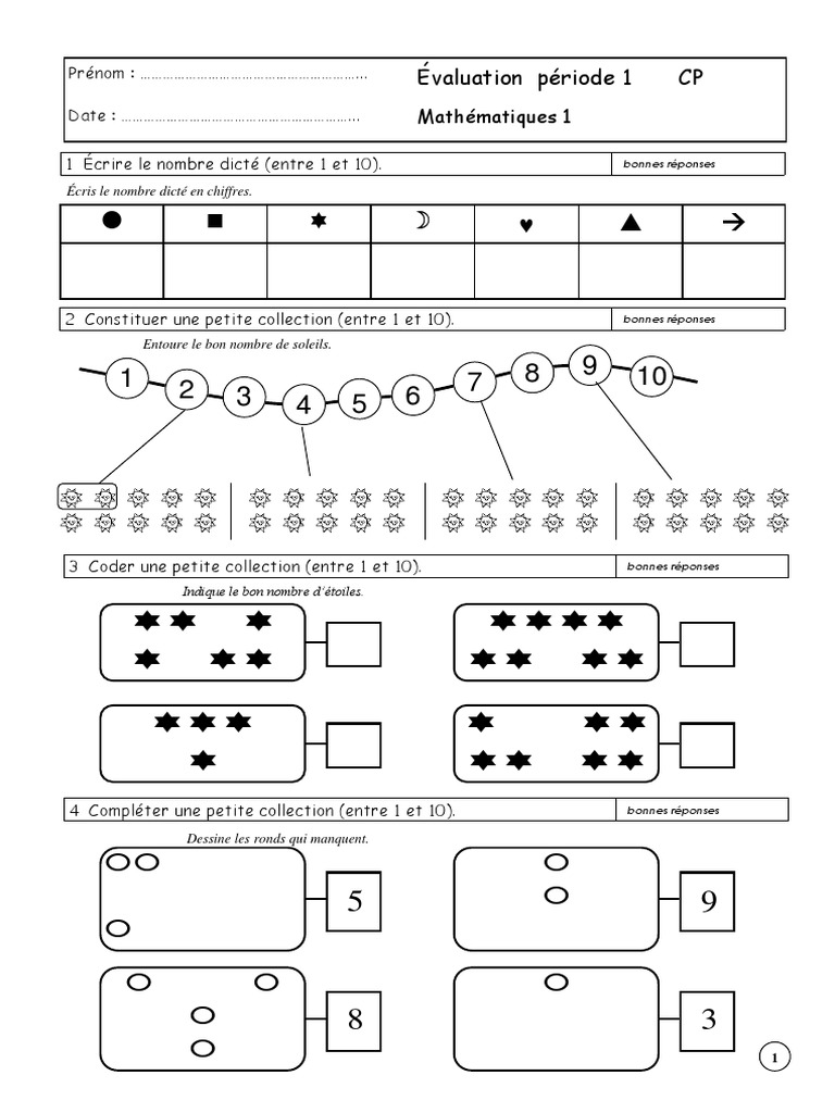 Éval Maths Début CP | Descargar gratis PDF | Mathématiques