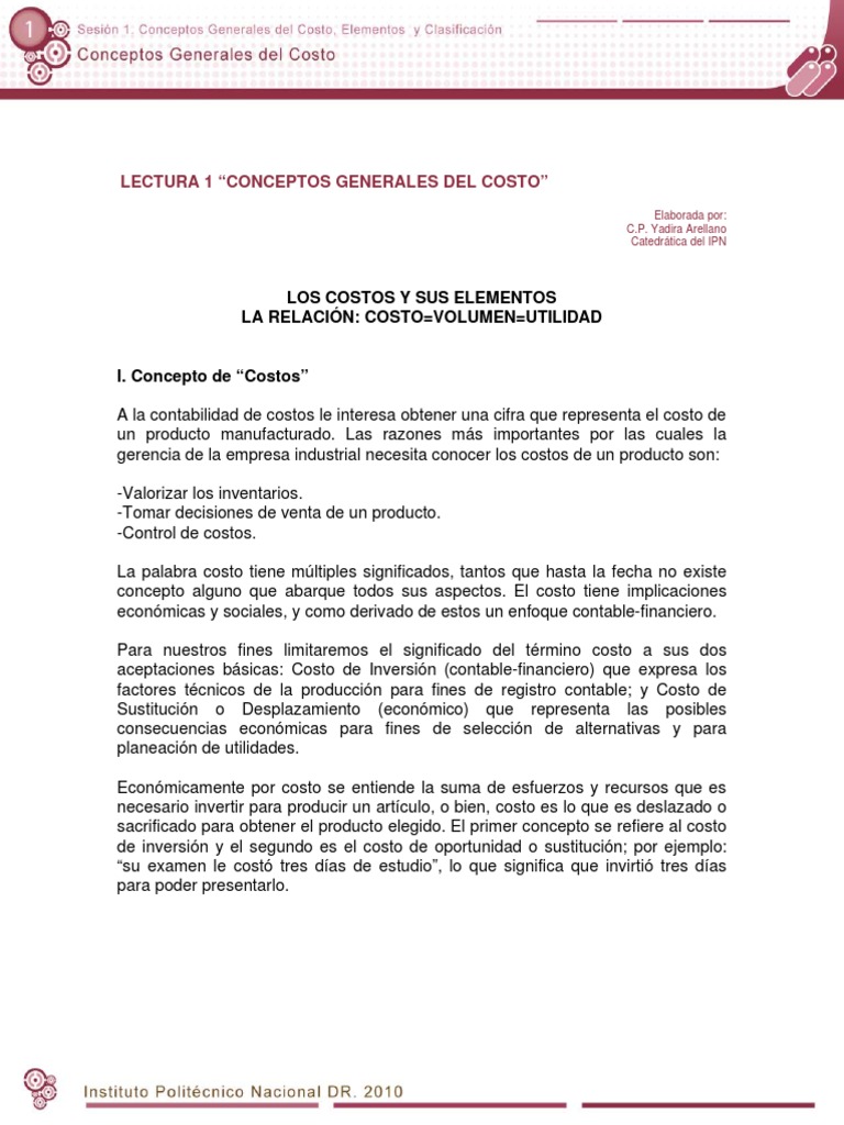 Conceptos generales sobre la clasificación y elementos de los costos en la contabilidad | PDF ...