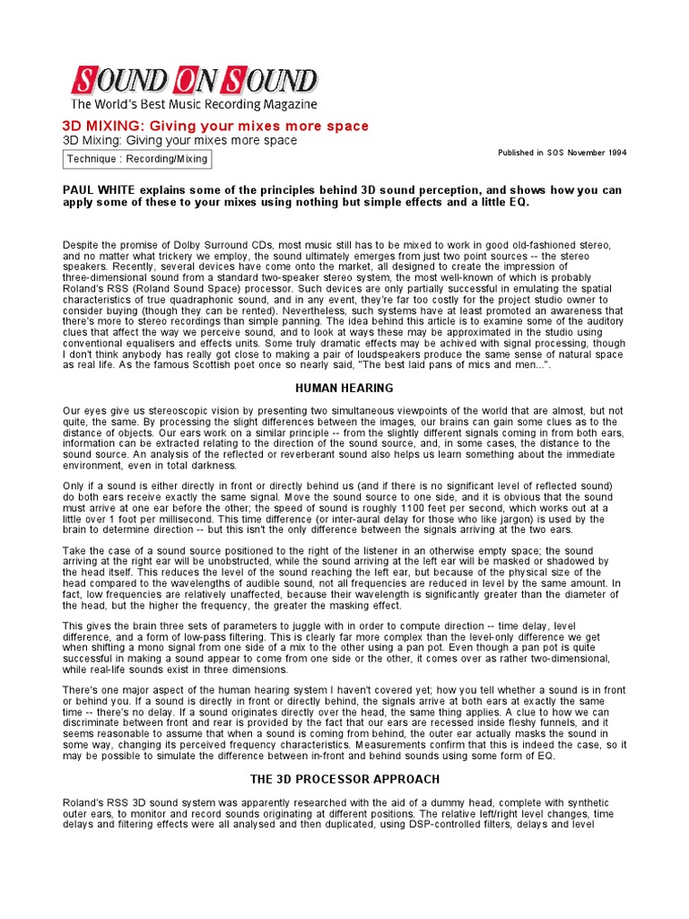 3D Mixing | PDF | Sound | Loudspeaker