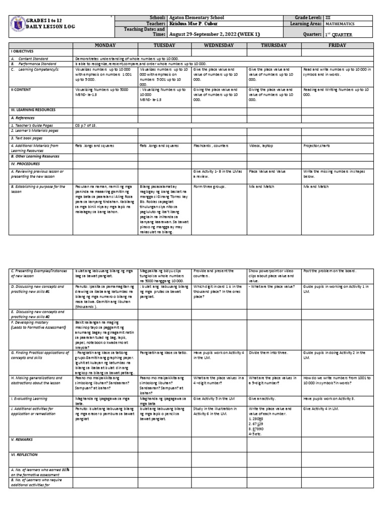 DLL - Math 3 - Q1 - W1 | PDF