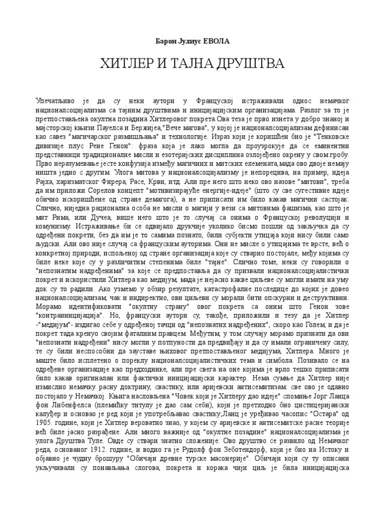 Julius Evola Hitler I Tajna Drustva Compress | PDF