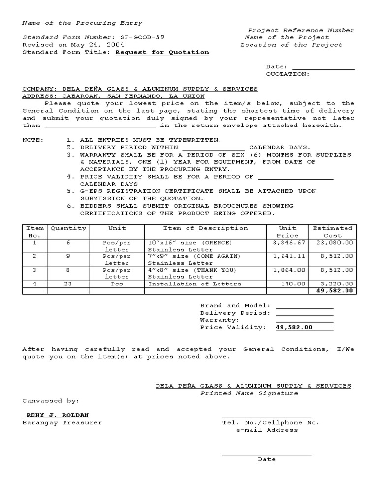 Request For Quotation | PDF | Computing
