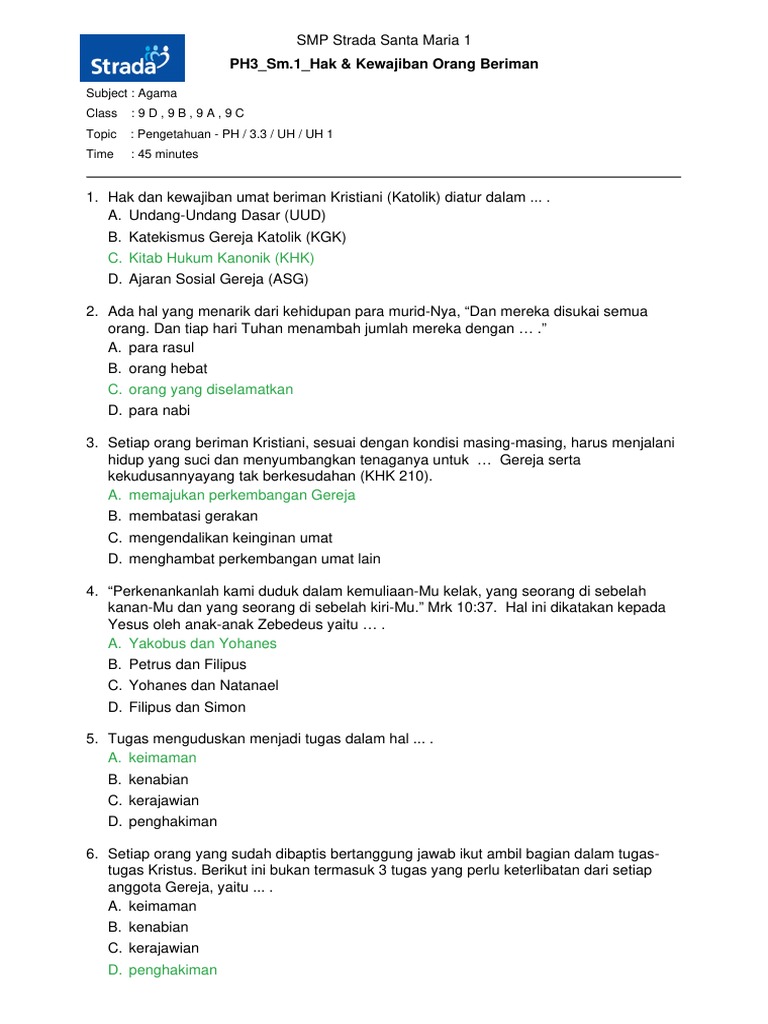 Agama - PH3 - Sm.1 - Hak & Kewajiban Orang Beriman - Question + Answer | PDF