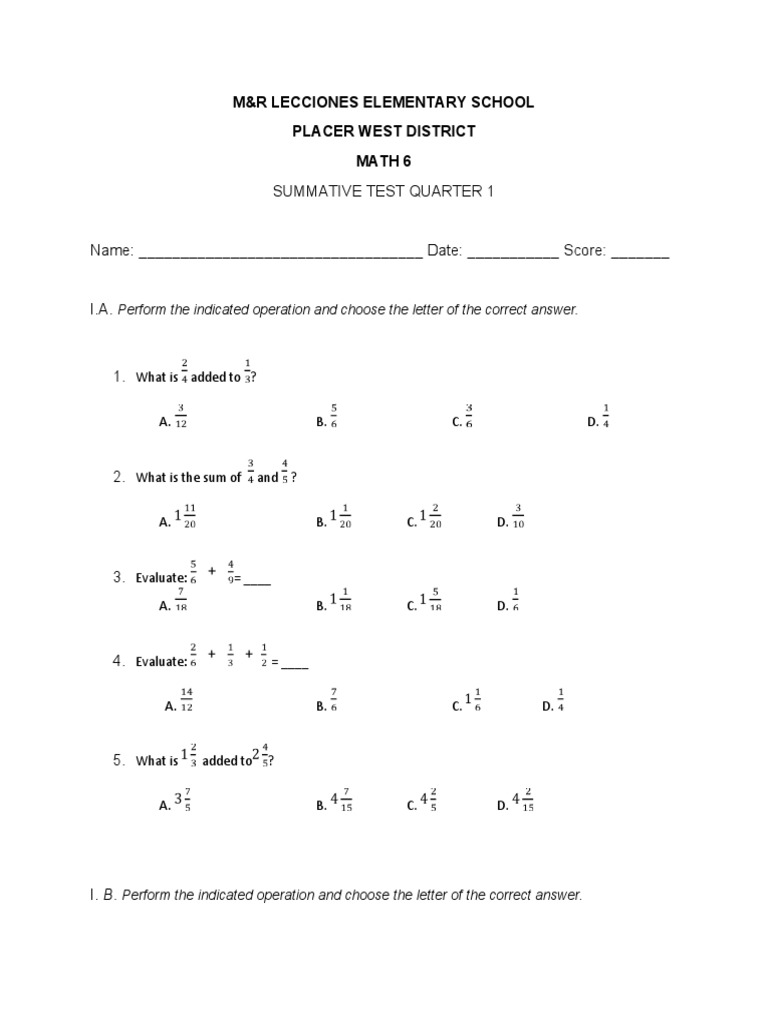 Grade 6 Summative Test in Math Modules 1-3 | PDF