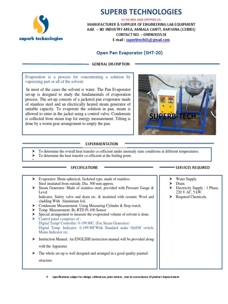 Open Pan Evaporator Setup Overview | PDF | Steam | Evaporation