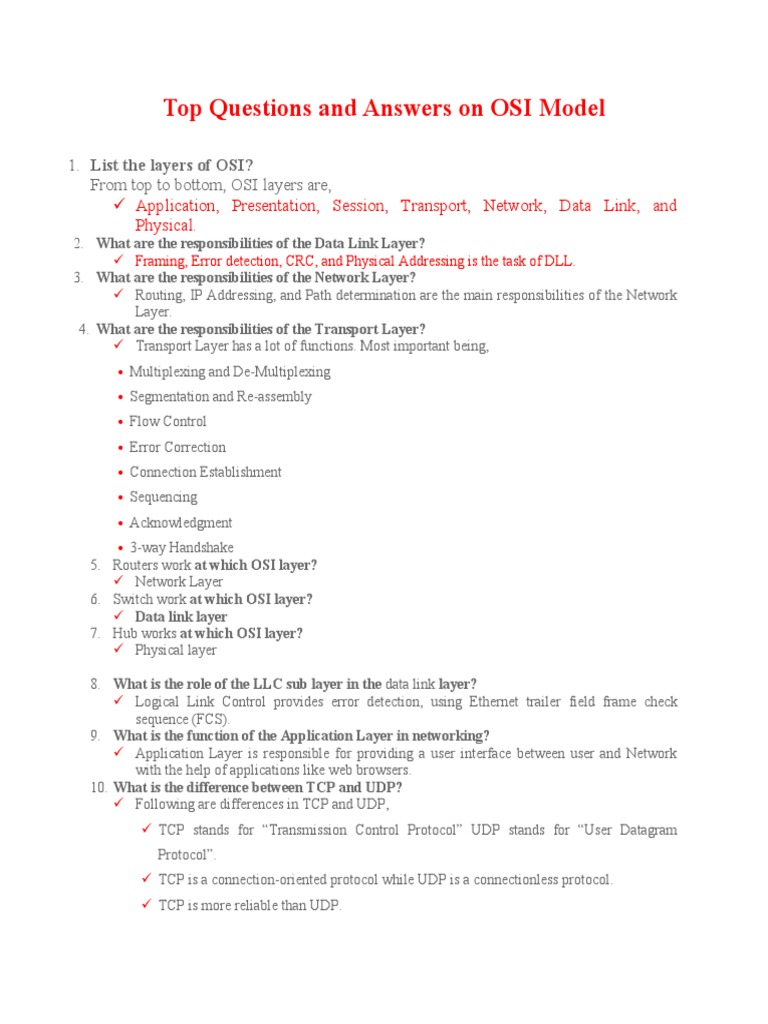 OSI Worksheet | Download Free PDF | Osi Model | Transmission Control Protocol