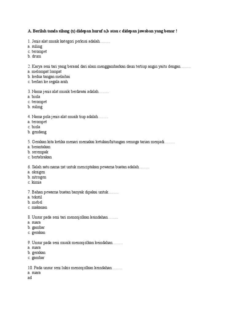 Soal Ulangan Tik Dan SBK Kelas 2 | PDF