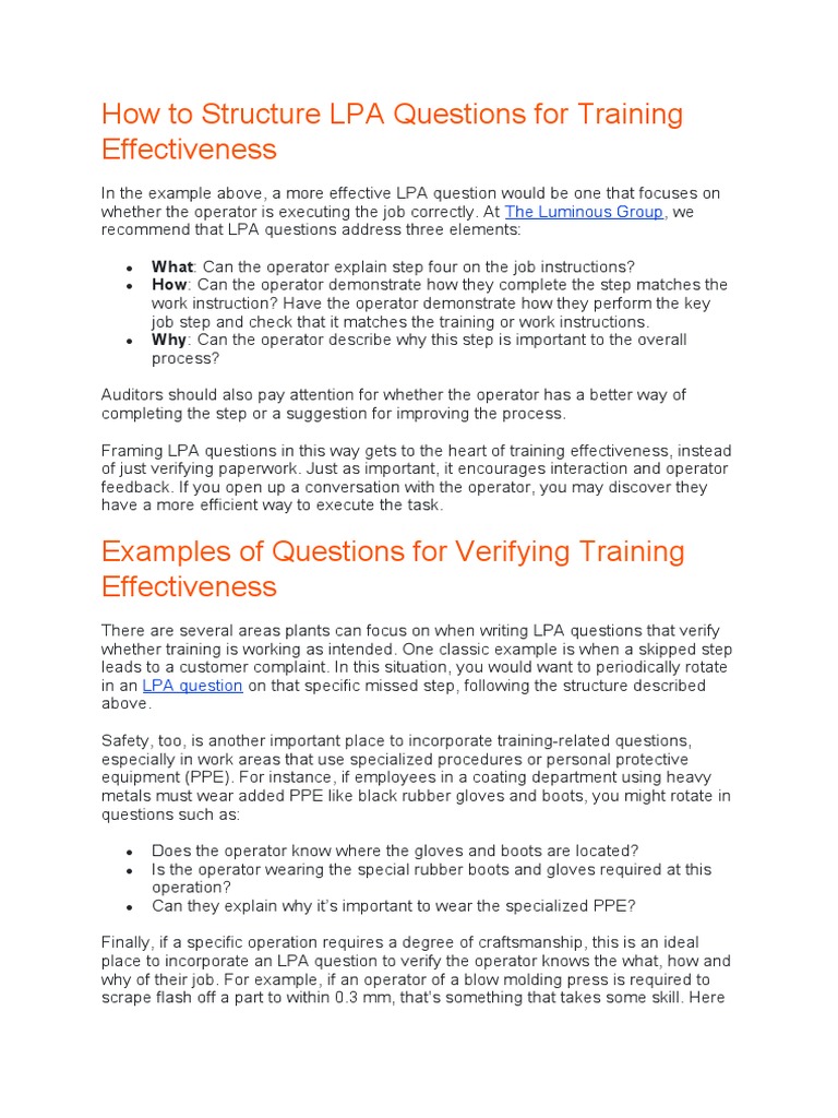 How To Structure LPA Questions For Training Effectiveness: The Luminous ...