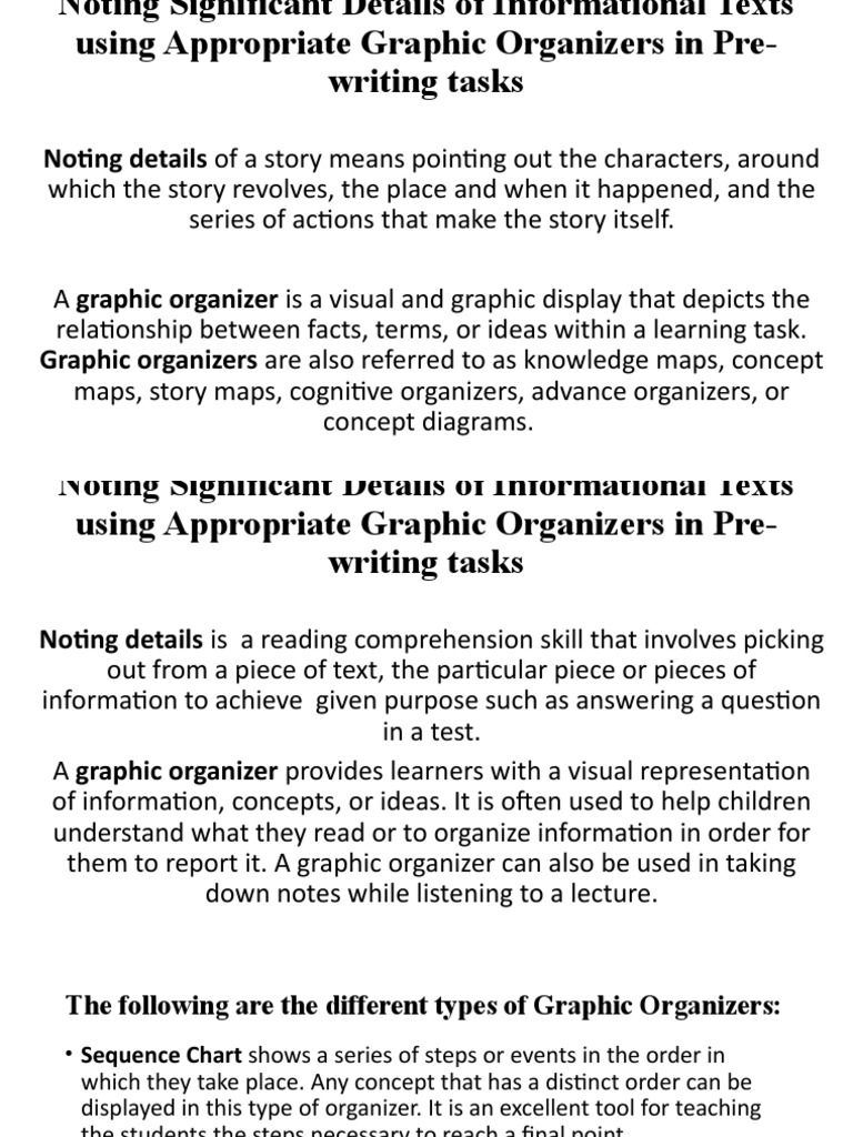Noting Significant Details of Informational Texts Using Appropriate ...