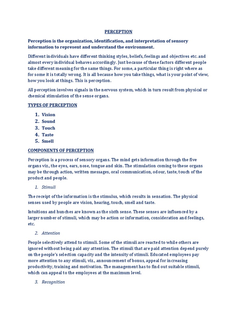Perception Notes | PDF | Perception | Senses
