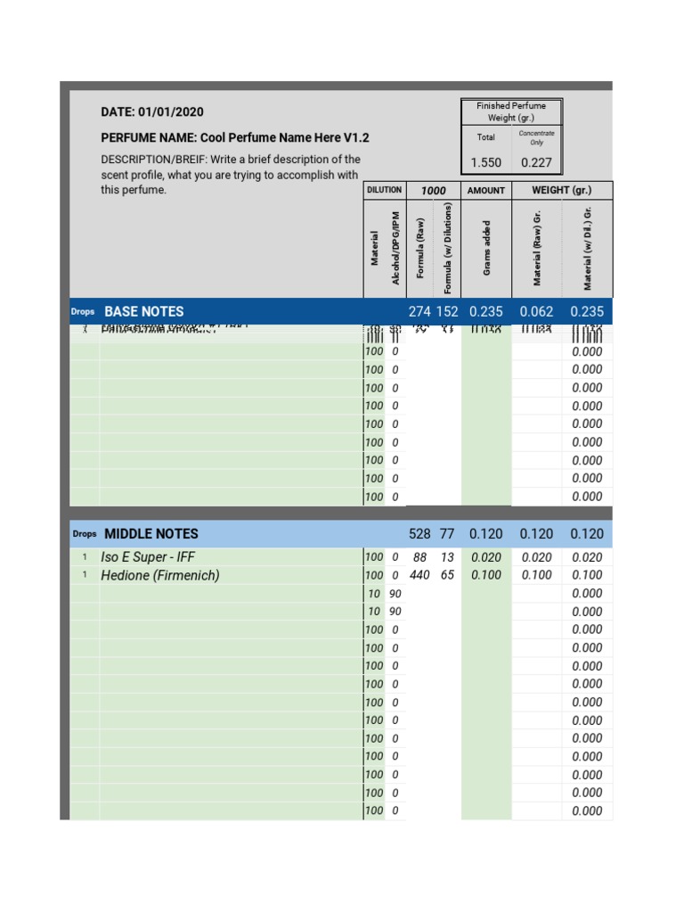 Perfume Formula Worksheet Calculator V2 (YT Shareable) | PDF | Perfume ...