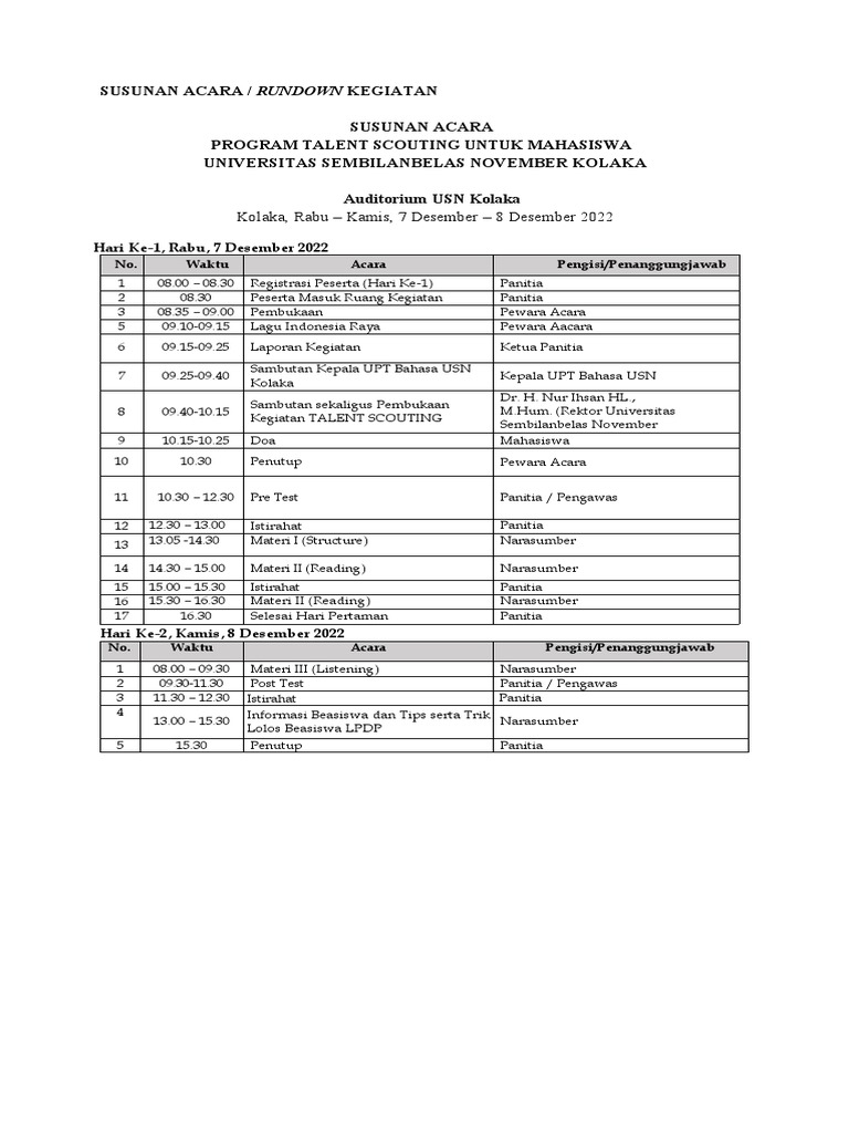 Rundown Kegiatan Talent Scouting | PDF